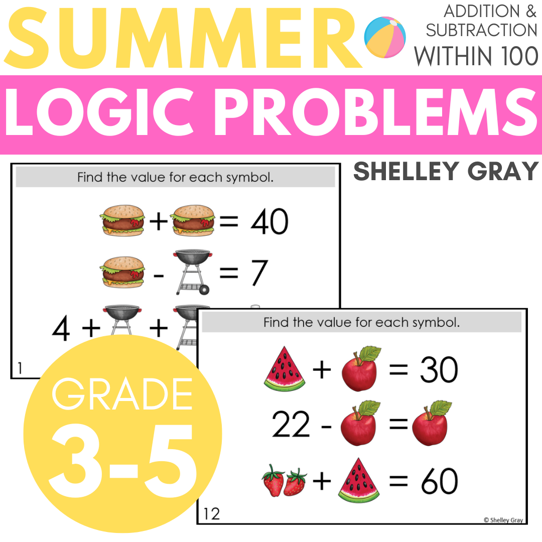 Summer-Themed Math Logic Problems, Puzzles for Addition & Subtraction ...