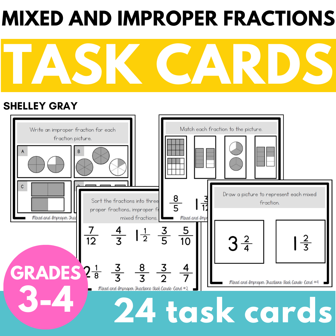 Mixed and Improper Fractions Task Cards - Fraction Practice – Shelley ...