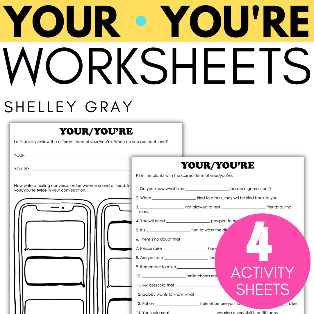 Your You're Homophone Worksheets – Shelley Gray Teaching