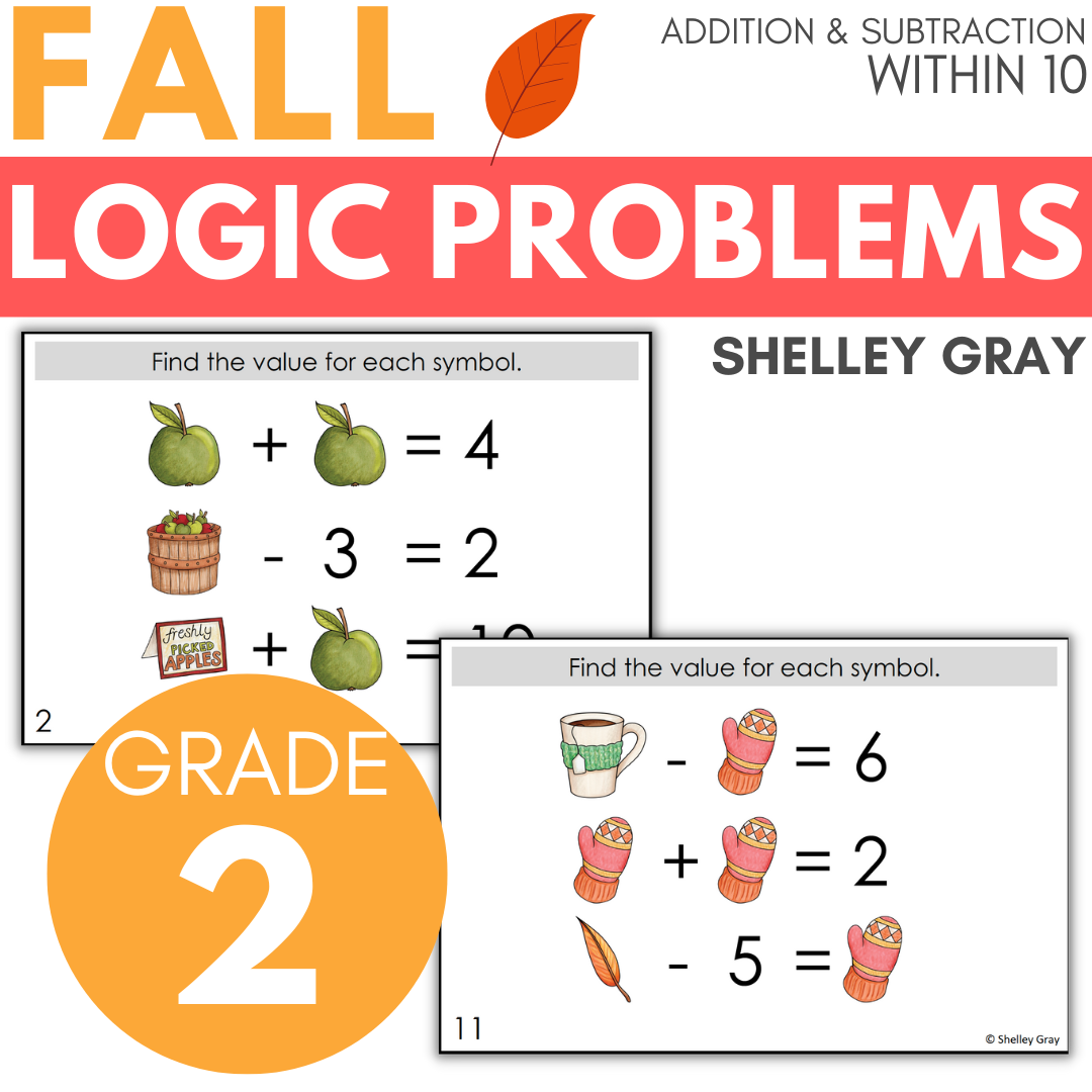 Fall-Themed Math Logic Problems, Puzzles for Addition & Subtraction Wi ...