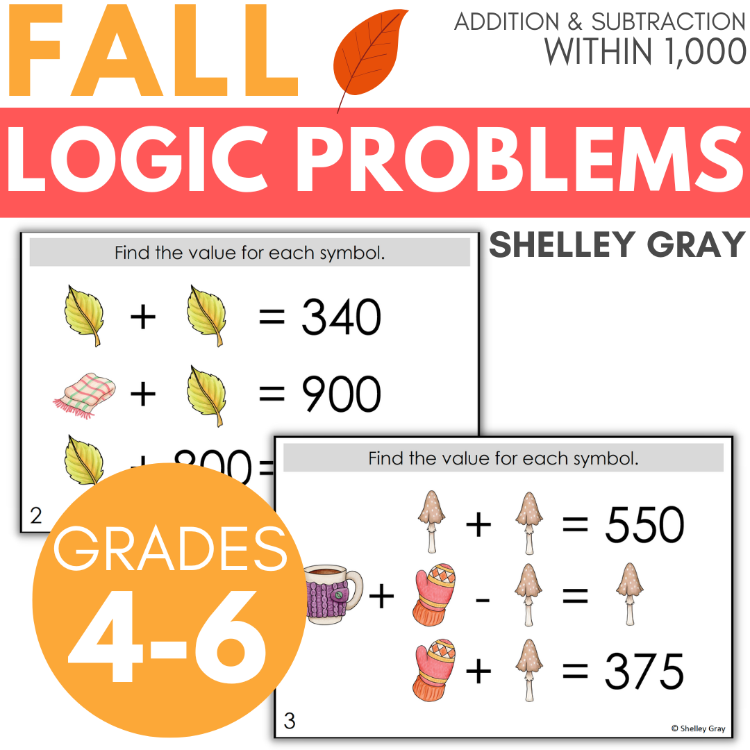 Fall-Themed Math Logic Problems, Puzzles for Addition & Subtraction Wi ...