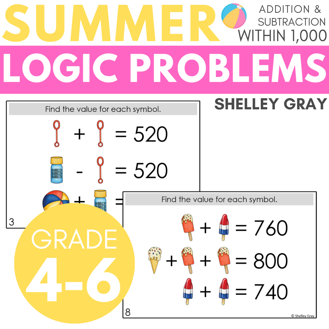 Summer-Themed Math Logic Problems, Puzzles for Addition & Subtraction ...