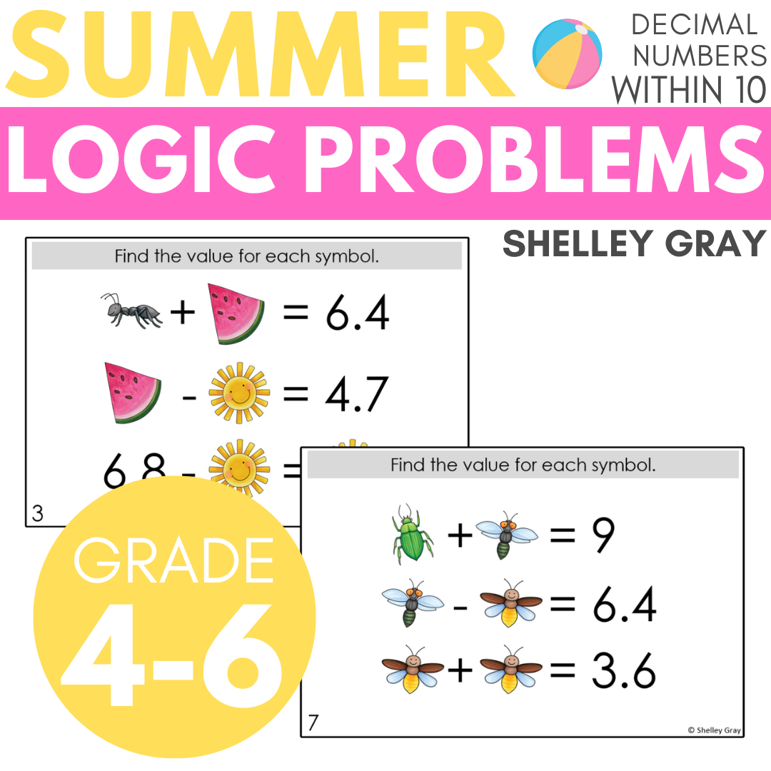 Summer-Themed Math Logic Problems, Puzzles for Decimal Numbers to Tent ...