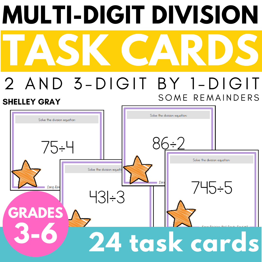 Long Division Task Cards: 2 and 3-digit by 1-digit, some remainders ...