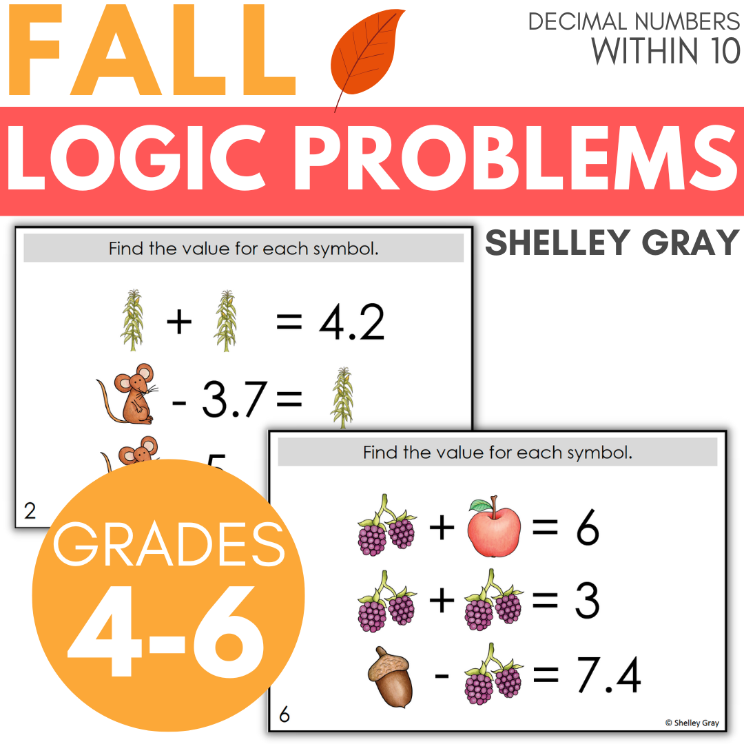 Fall-Themed Math Logic Problems, Puzzles for Decimal Numbers to Tenths ...