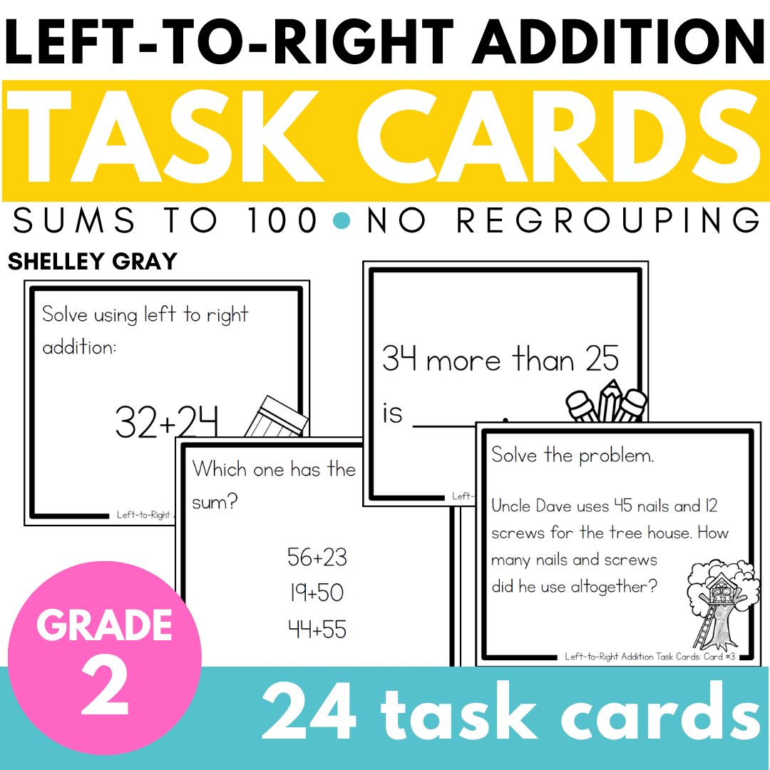 Addition Strategy Task Cards: Left-to-Right Addition (Sums to 100) SEC ...