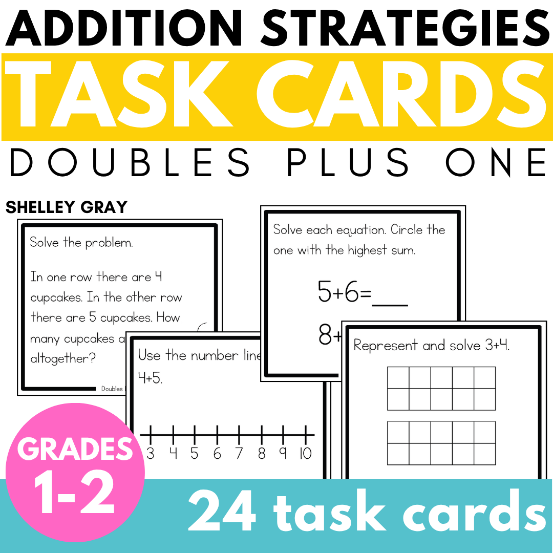 Addition Strategy Task Cards: Doubles Plus One Facts (Sums to 25 ...