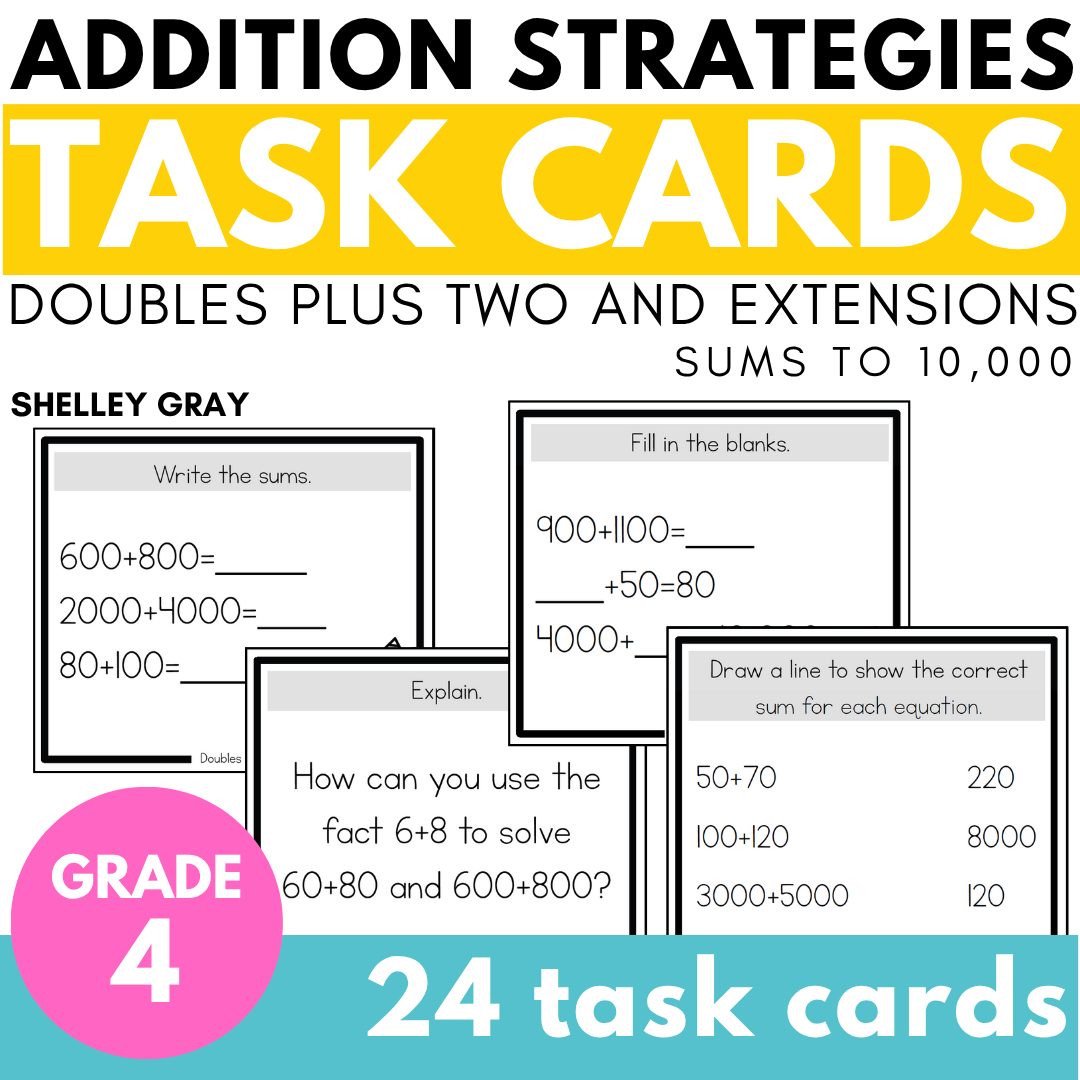 Addition Strategy Task Cards: Doubles Plus Two and Extensions (Fourth ...