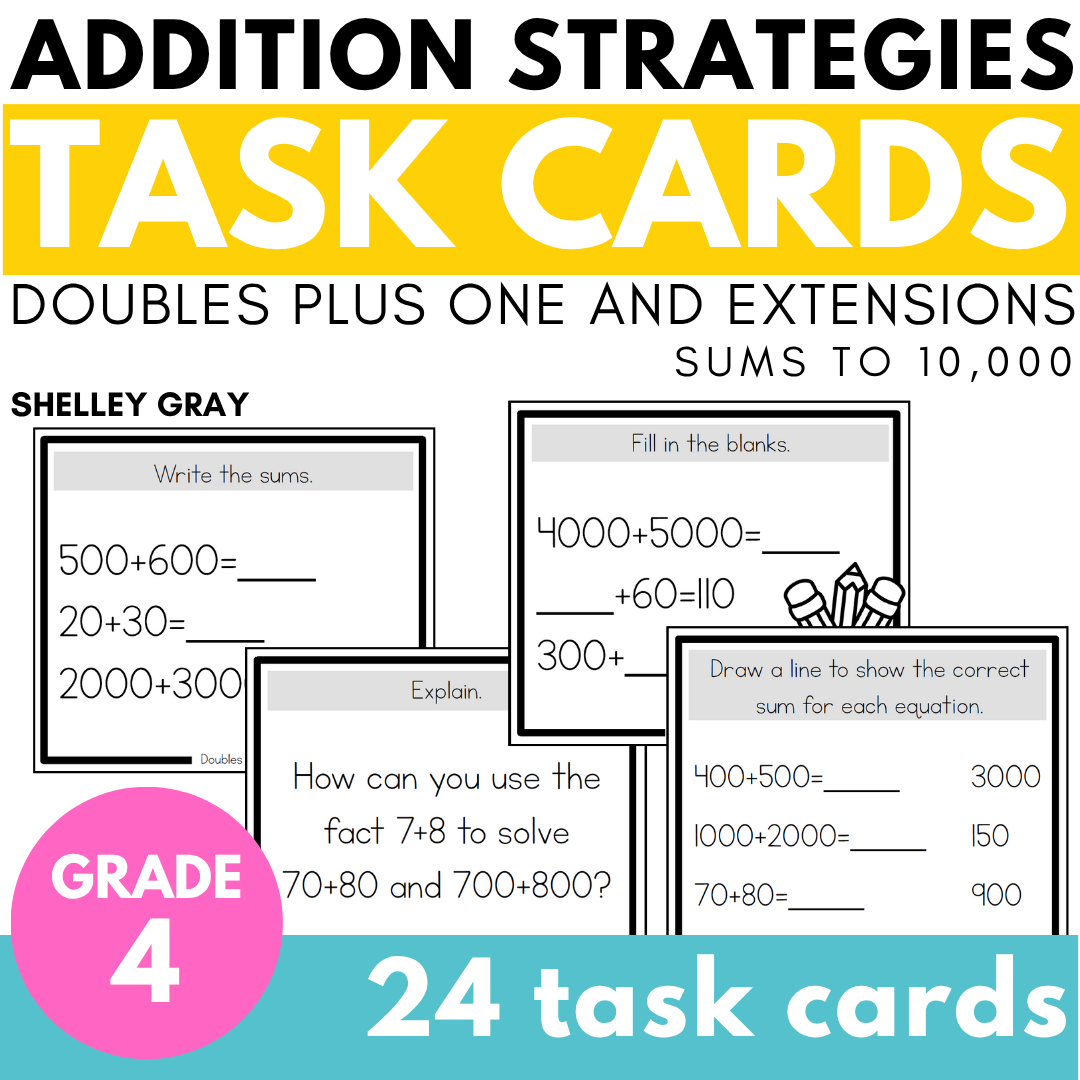 Addition Strategy Task Cards: Doubles Plus One and Extensions (Fourth ...