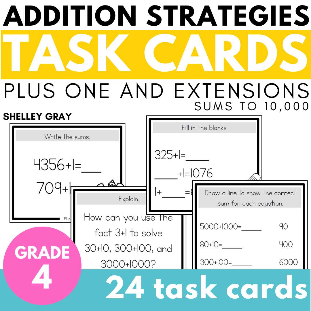 Addition Strategy Task Cards: Plus One and Extensions (Fourth Grade ...