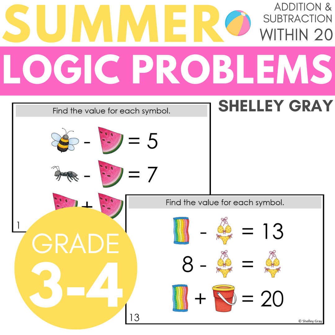 Summer-Themed Math Logic Problems, Puzzles for Addition & Subtraction ...