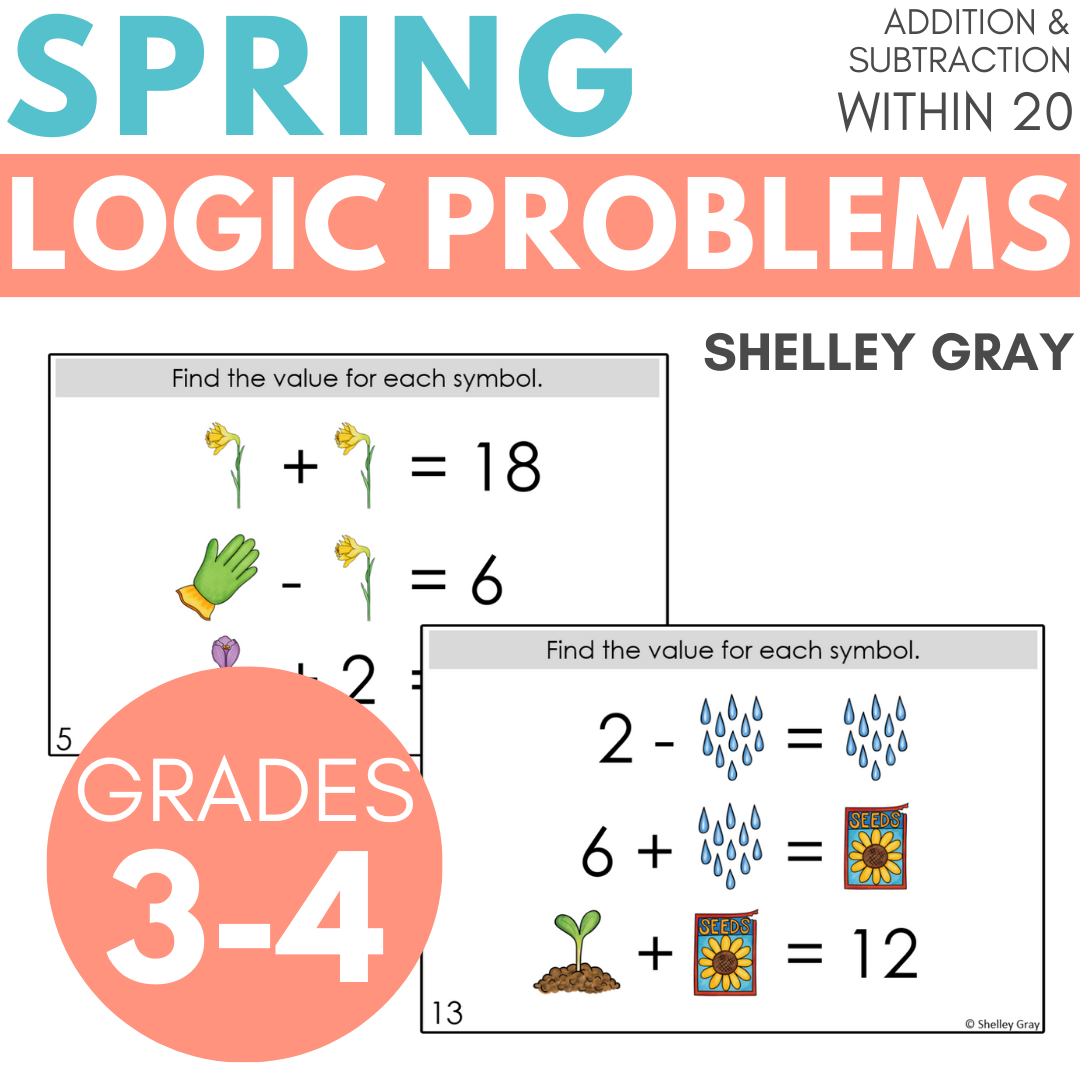 Spring-Themed Math Logic Problems, Puzzles for Addition & Subtraction ...