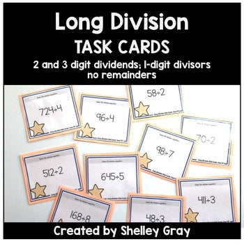 Long Division Task Cards: 2 and 3-digit by 1-digit, no remainders ...