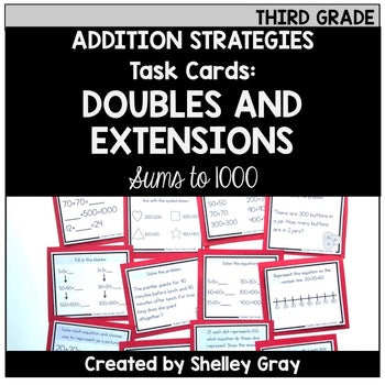 Addition Strategy Task Cards: Doubles and Extensions (Third Grade ...