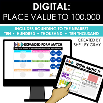 Place Value to 100,000 DIGITAL Includes Rounding Nearest 10, 100, 1,00 ...