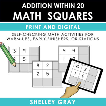Addition to 20 - Fun Self-Checking Math Squares for Addition Facts Wit ...
