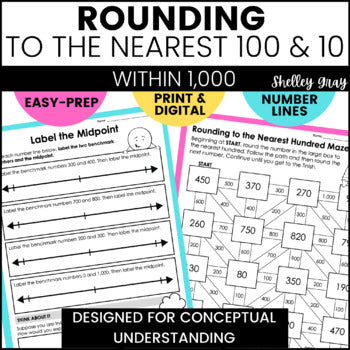 Rounding to Nearest 100 & 10 Within 1,000 on a Number Line Rounding Wo ...