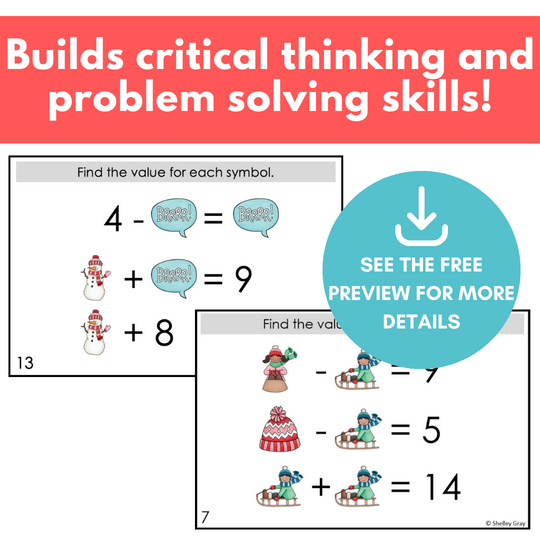 Winter-Themed Math Logic Problems, Puzzles for Addition & Subtraction ...