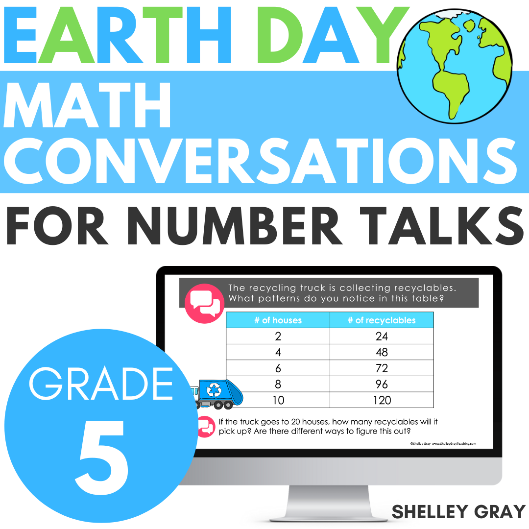Earth Day Math Conversations for Number Talks, 5th Grade, 20 Number Ta ...