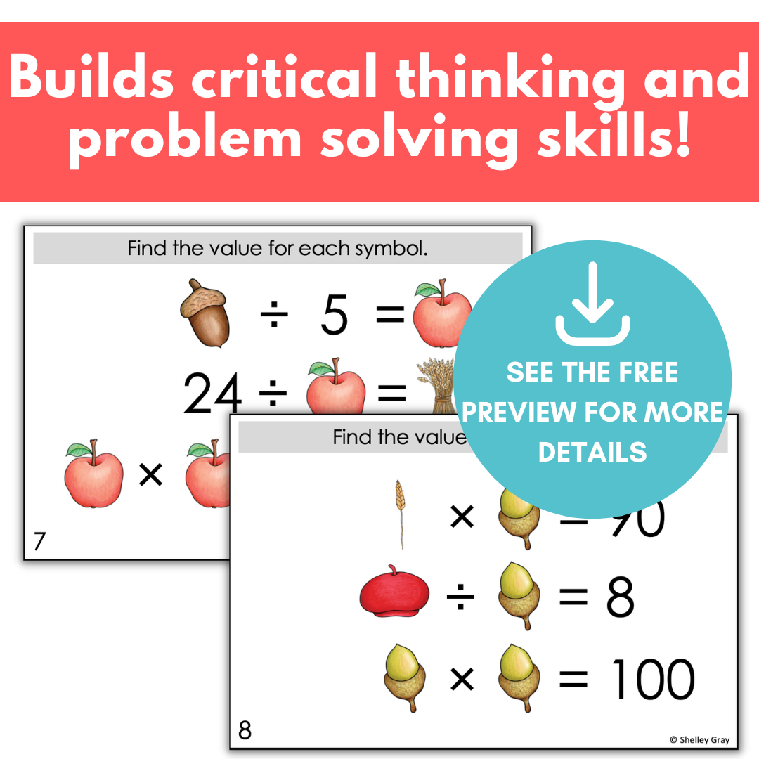 Fall-Themed Math Logic Problems, Puzzles for Multiplication & Division ...