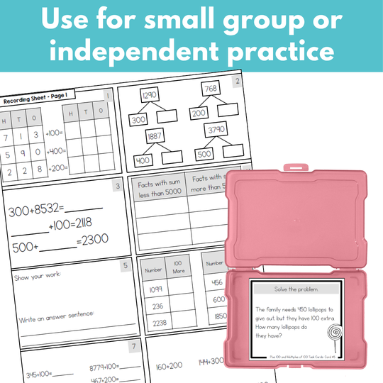 Addition Strategy Task Cards: Plus 100 and Multiples of 100 (Fourth ...