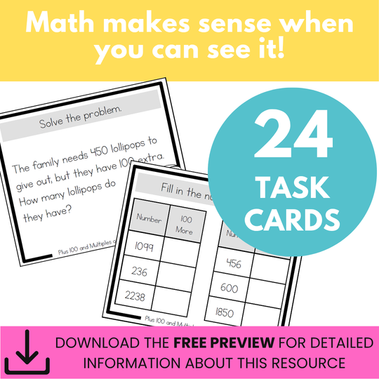 Addition Strategy Task Cards: Plus 100 and Multiples of 100 (Fourth ...