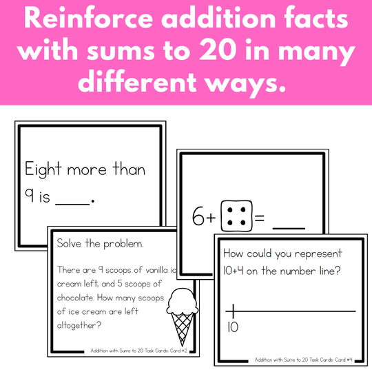Addition With Sums to 20 Task Cards: FIRST GRADE – Shelley Gray Teaching
