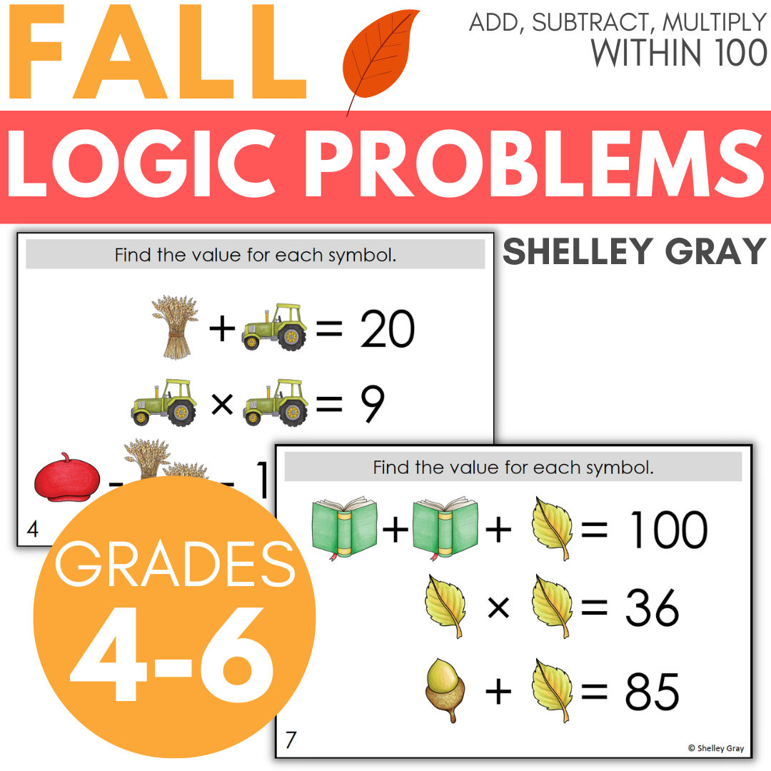Fall-Theme Math Logic Problems, Puzzles for Addition Subtraction Multi ...