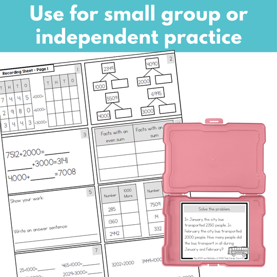 Addition Strategy Task Cards: Plus 1000 and Multiples of 1000 (Fourth ...