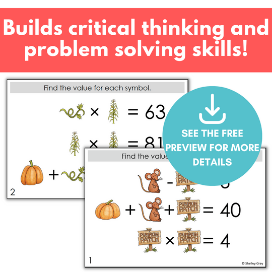 Fall-Theme Math Logic Problems, Puzzles for Addition Subtraction Multi ...