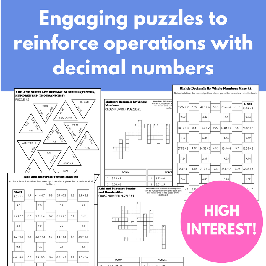Decimal Number Puzzles for Extra Reinforcement (Tarsia Puzzles, Mazes ...