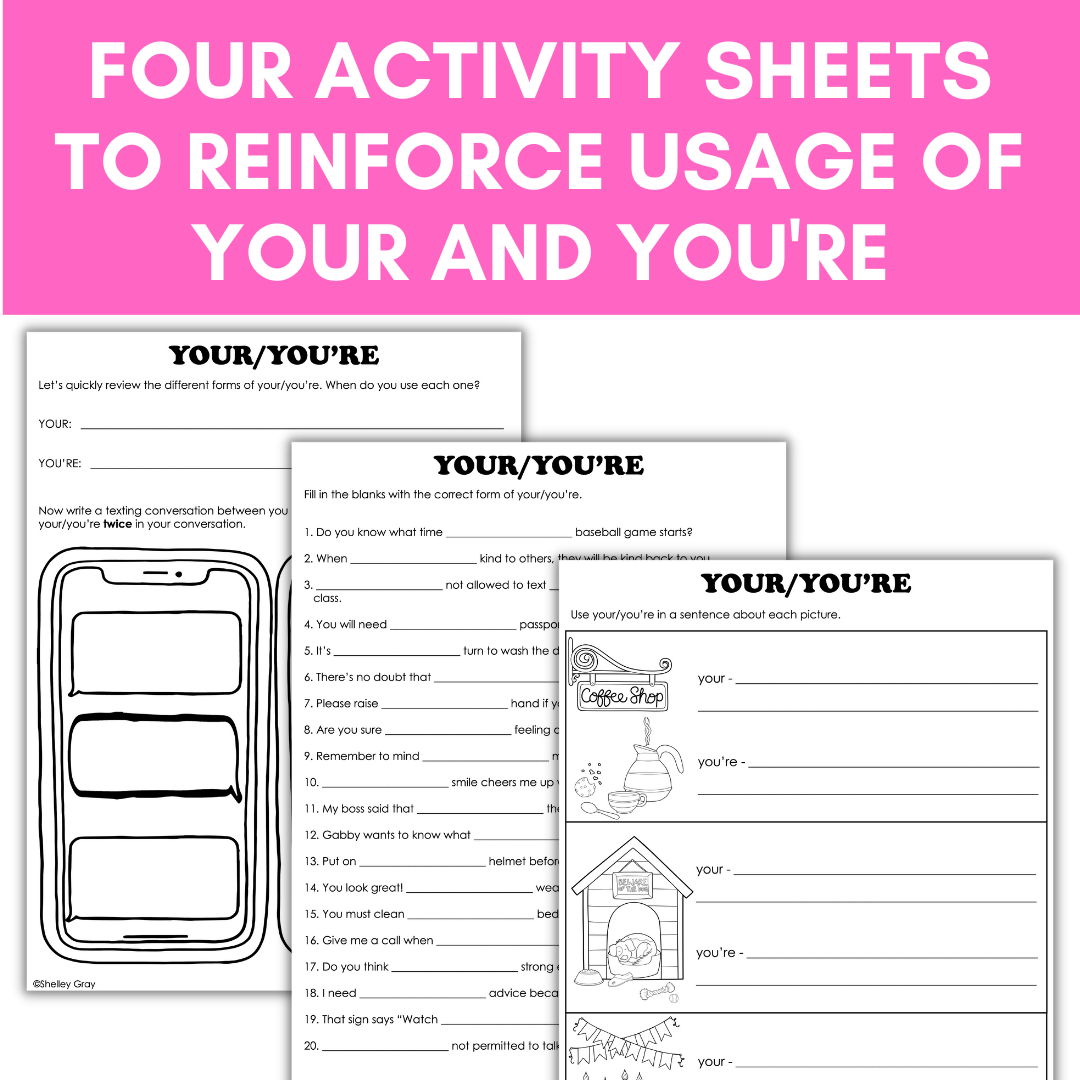 Your You're Homophone Worksheets – Shelley Gray Teaching