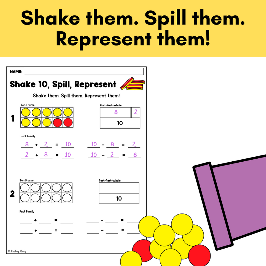Shake and Spill Math Game - Partners of 5 & 10, Part Part Whole, Fact ...