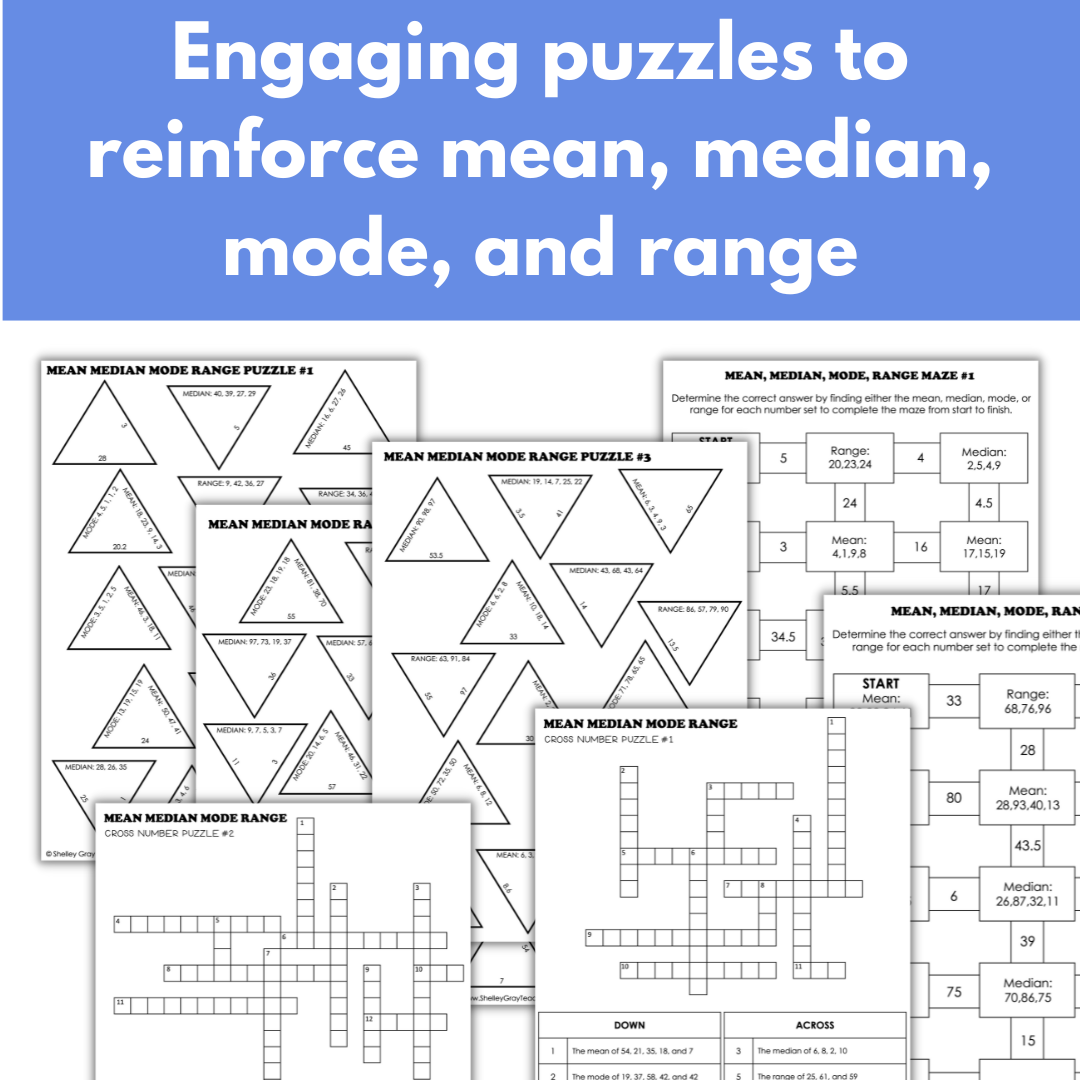 Mean Median Mode Range Puzzles | Measures of Central Tendency – Shelley ...