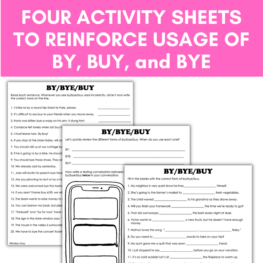 By Buy Bye Homophone Worksheets – Shelley Gray Teaching