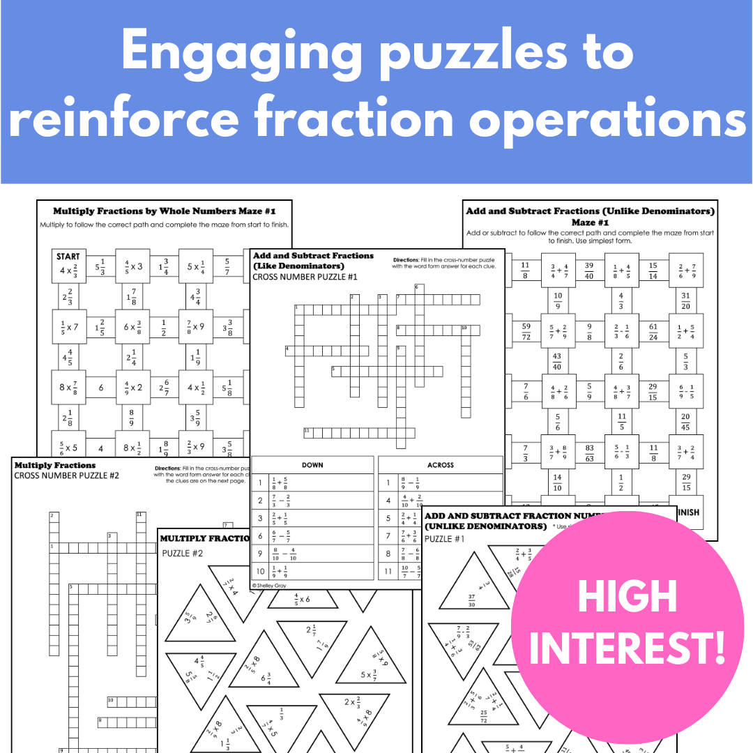 Fraction Puzzles for Extra Practice BUNDLE (Tarsia Puzzles Mazes Cross ...