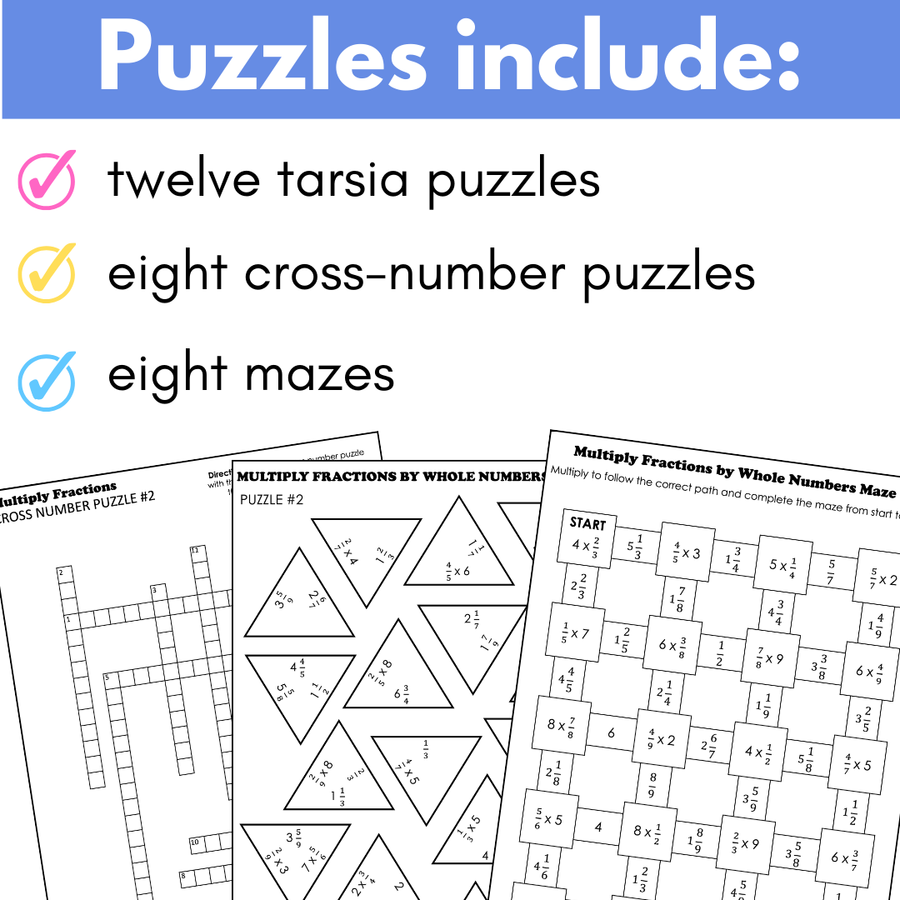 Fraction Puzzles for Extra Practice BUNDLE (Tarsia Puzzles Mazes Cross ...
