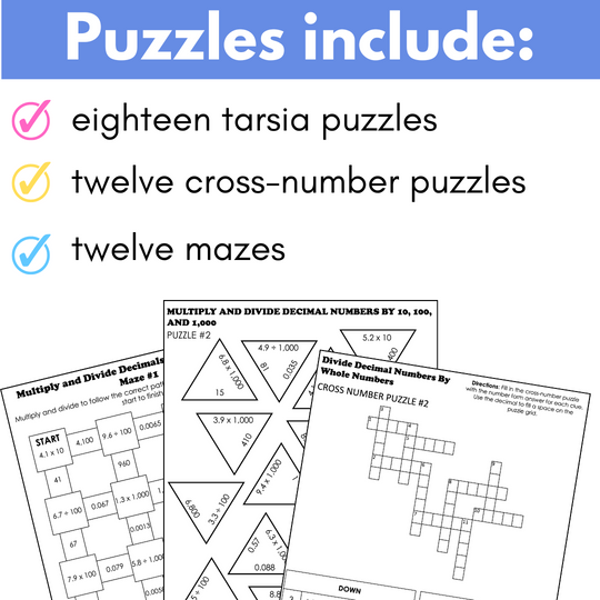 Decimal Number Puzzles for Extra Reinforcement (Tarsia Puzzles, Mazes ...