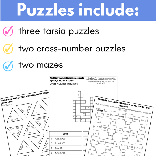 Multiply and Divide Decimal Numbers by 10, 100, 1000 Math Puzzles ...