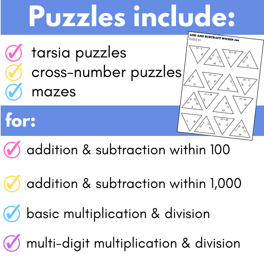 Math Puzzles for Addition, Subtraction, Multiplication, and Division B ...