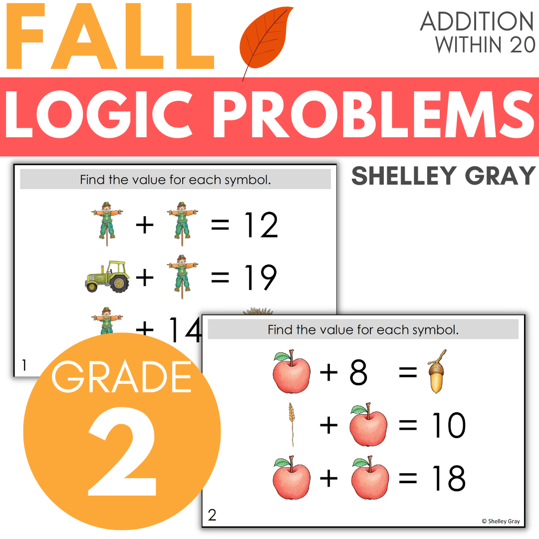 Fall-Themed Math Logic Problems, Puzzles for Addition Within 20, Probl ...
