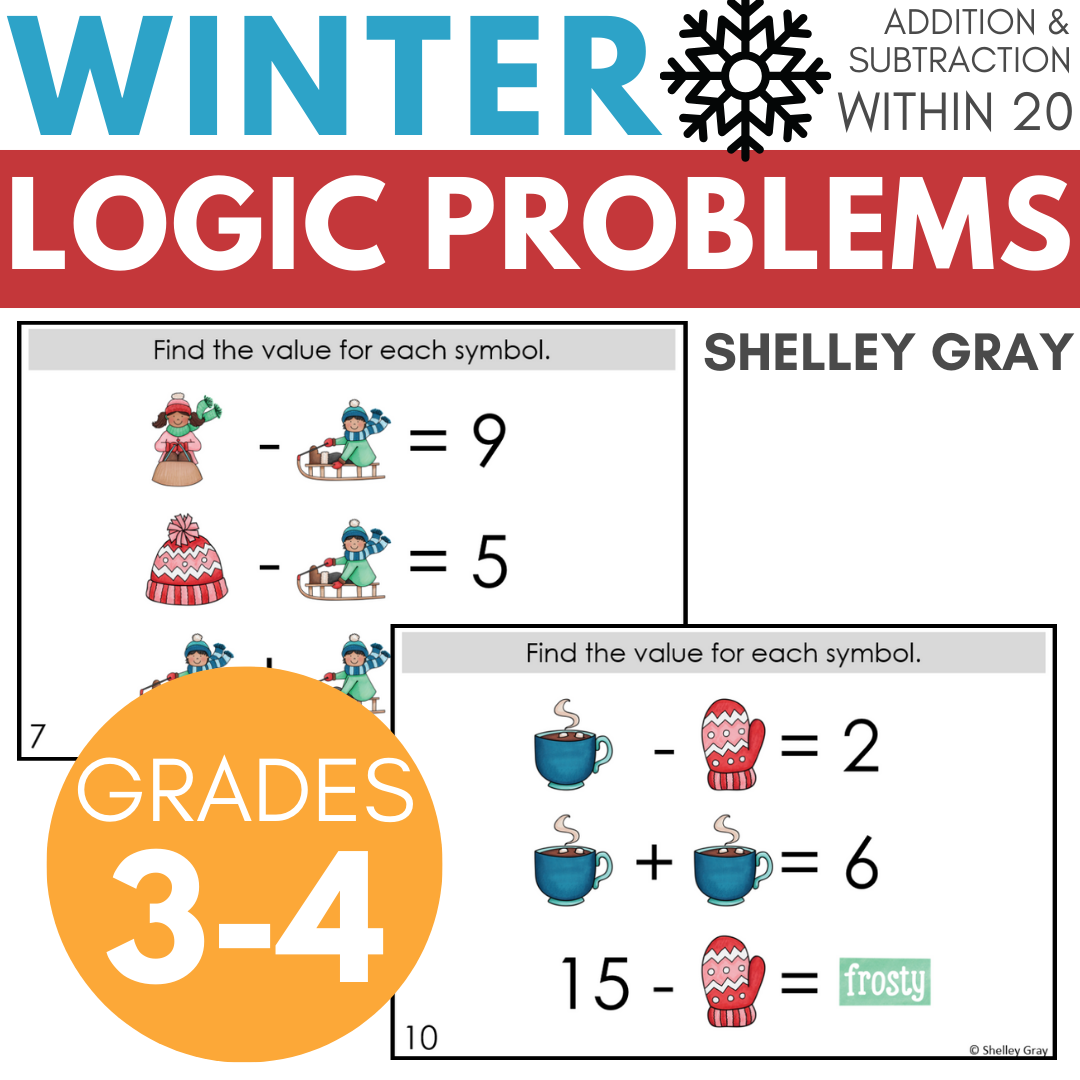 Winter-Themed Math Logic Problems, Puzzles for Addition & Subtraction ...