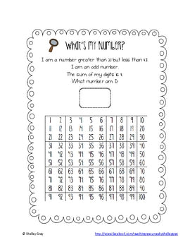 Hundred Chart Activities - What's My Number? – Shelley Gray Teaching
