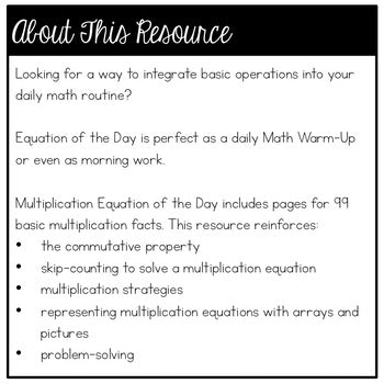 Multiplication Daily Fact Practice Booklet - Equation of the Day ...