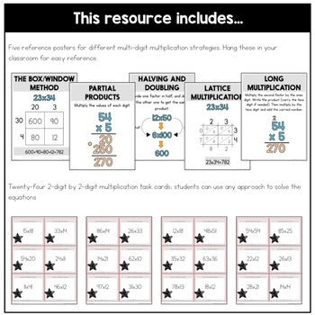 Multi-Digit Multiplication Task Cards 2-Digit by 2-Digit & Strategy Po ...
