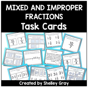 Mixed and Improper Fractions Task Cards - Fraction Practice – Shelley ...