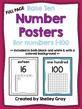 Base Ten Number Posters For Numbers from 0-100 – Shelley Gray Teaching