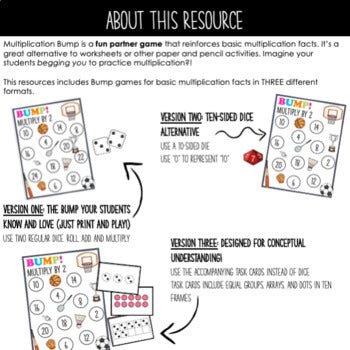 Multiplication Bump Games Fun Math Games for Fact Fluency - Arrays, Eq ...
