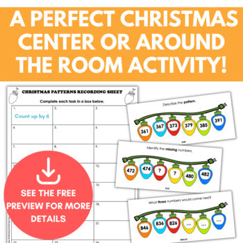 Christmas Skip-Counting Patterns Task Cards, Increasing & Decreasing t ...