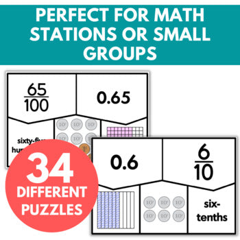 Decimal and Fraction Puzzles Tenths and Hundredths, Convert Decimals ...